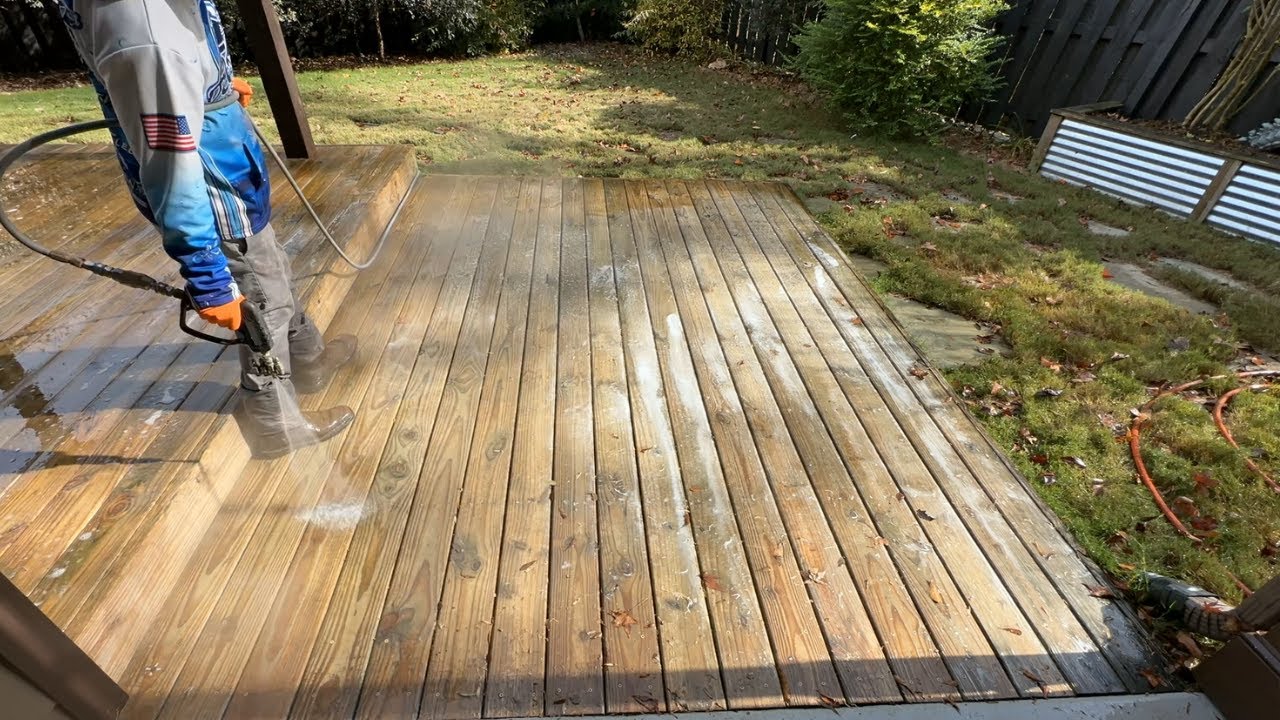 Wood Deck Soft Wash Cleaning - YouTube