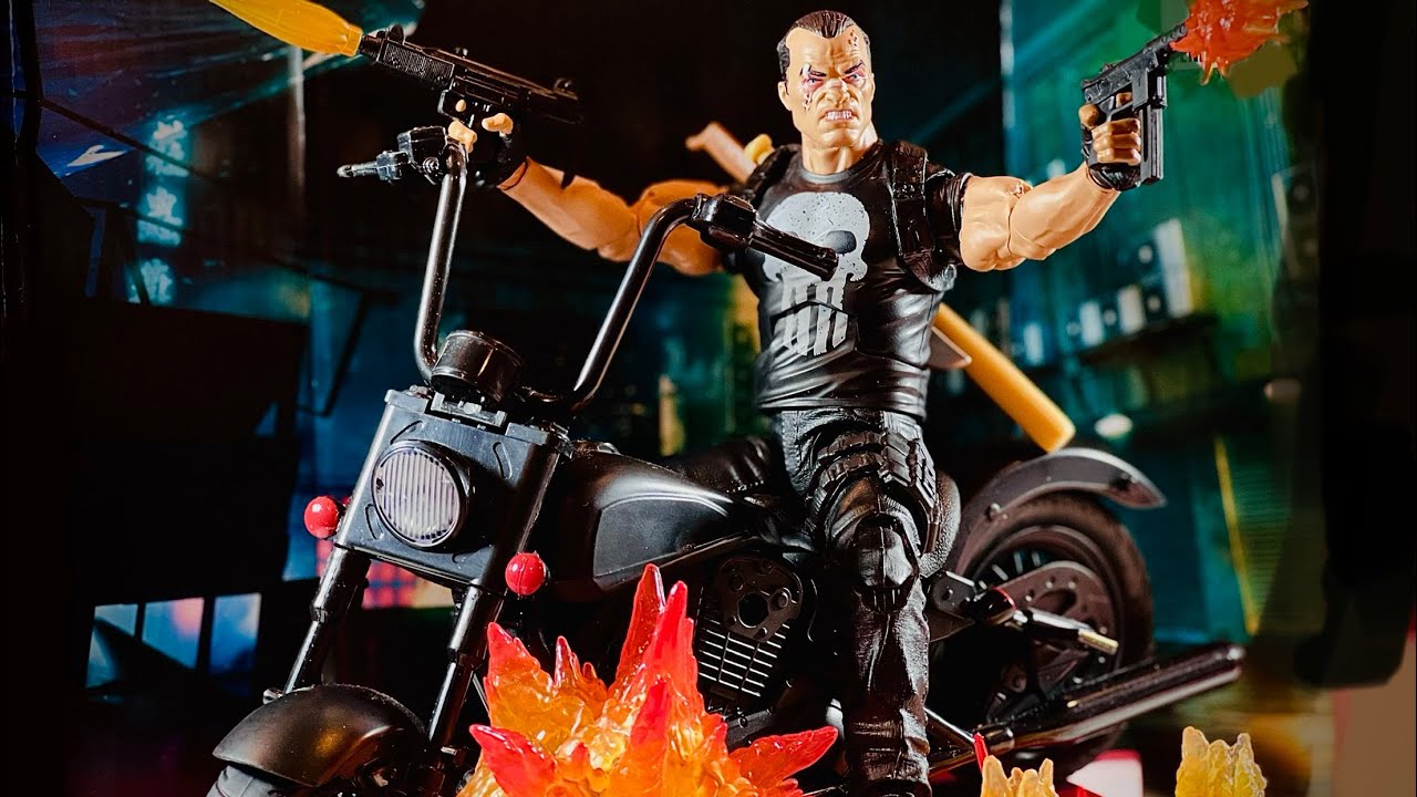 Marvel legends The Punisher With Motorcycle deluxe Action figure review ...