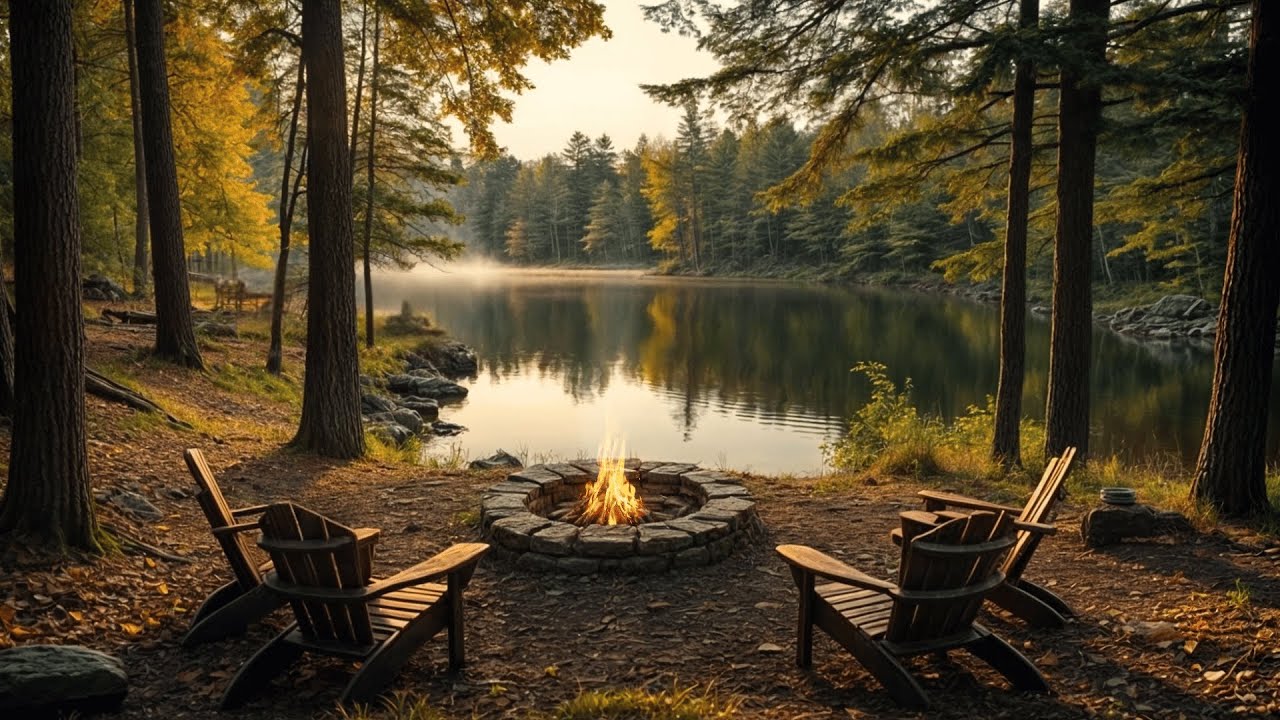 Calm Forest Morning – lakeside Campfire Ambience & Spring Nature Sounds ...
