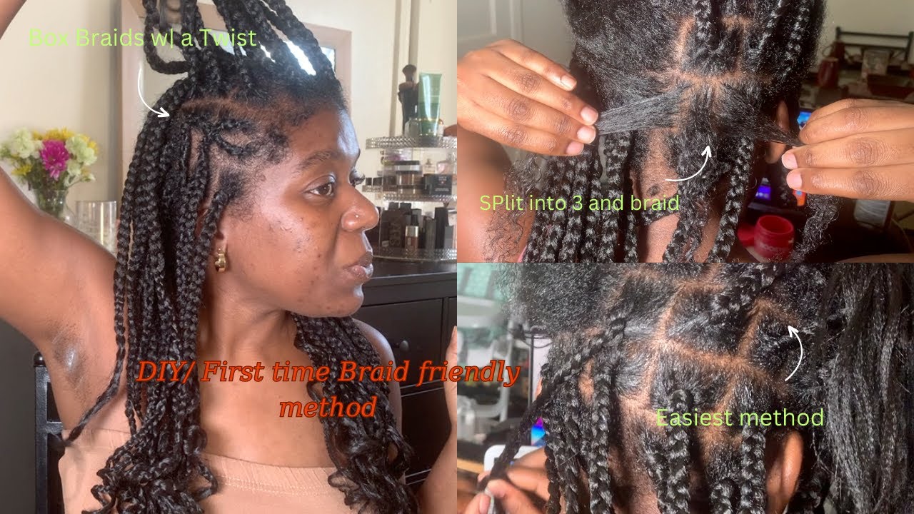 EASY, SIMPLE BEGINNER DIY BOX BRAIDS| BEGINNER, NON BRAIDER, Can't GRIP ...