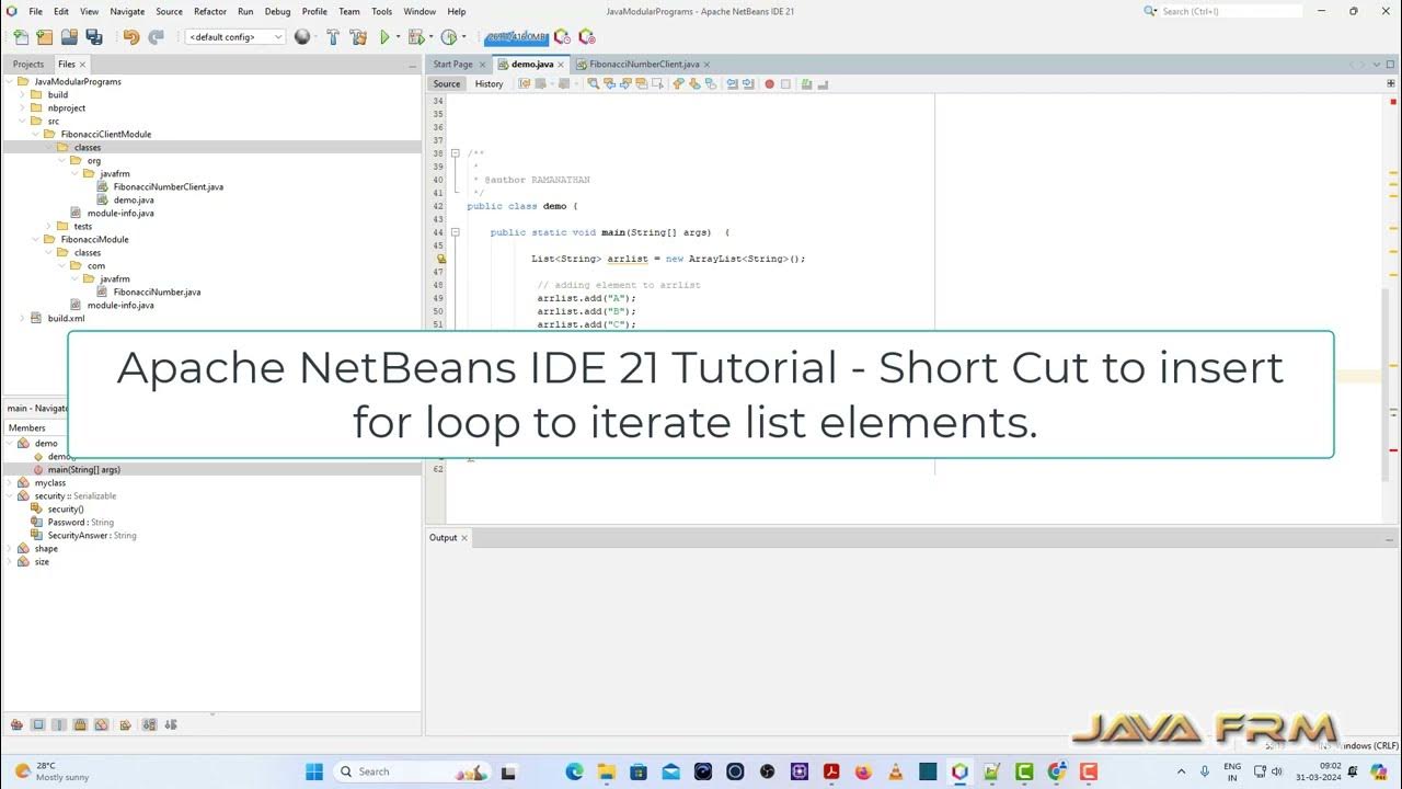 Apache Netbeans Ide 21 Tutorial Short Cut To Iterate List Using For Loop Forl Tab Key