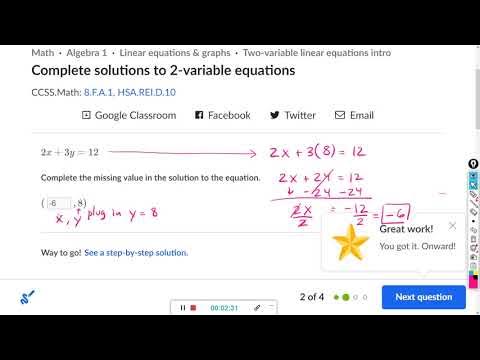 Complete solutions to 2-variable equations : Khan Academy - YouTube