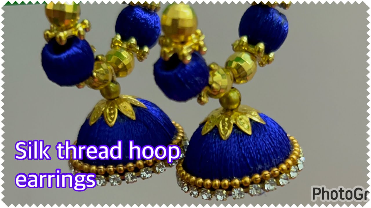 How to make silk thread earrings hoop style - YouTube