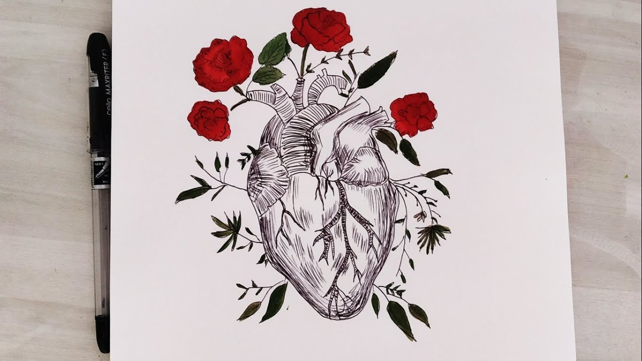 How to draw human heart | Blossoming heart | World heart day | Quick ...