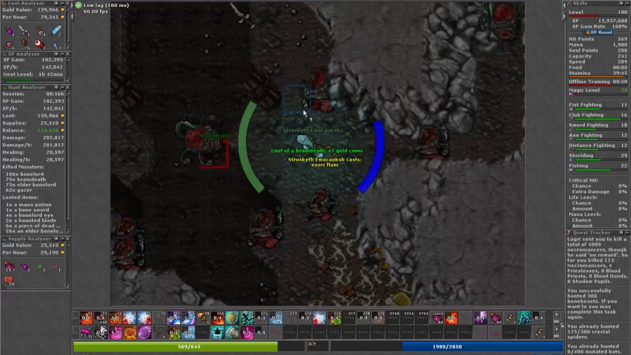 [Tibia] [MS 40+] Pagando bless + Hunt de bonelord - YouTube