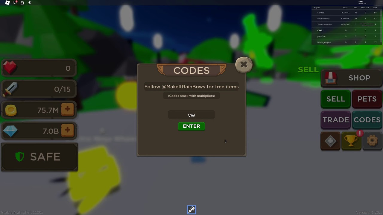 WORKING CODES FOR BLADE THROWING SIMULATOR - YouTube