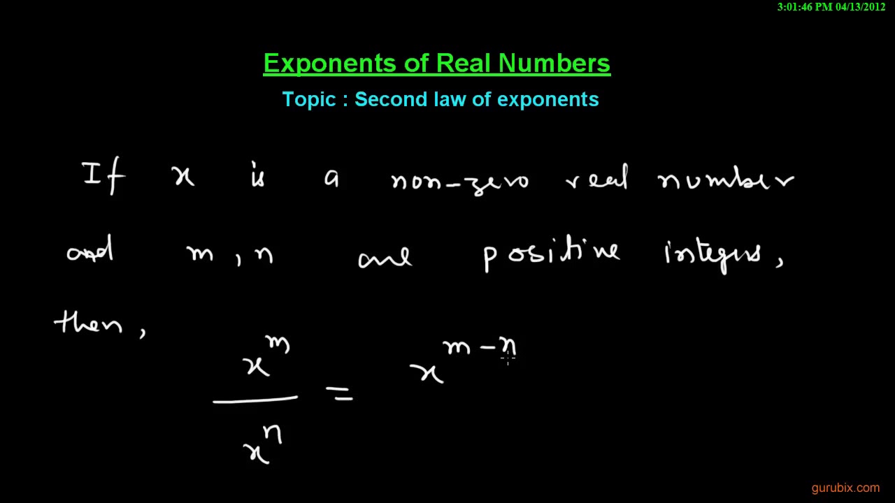 Second law of exponents Exponents of Real Numbers Math Lessons - YouTube