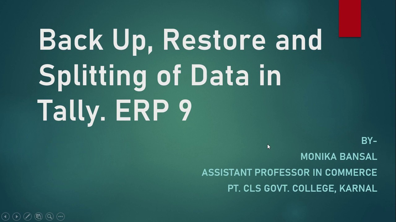 Back up, Restore and Splitting of data in Tally.ERP 9 - YouTube