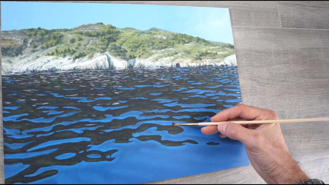 How to paint water - seascape water reflection painting tutorial - YouTube