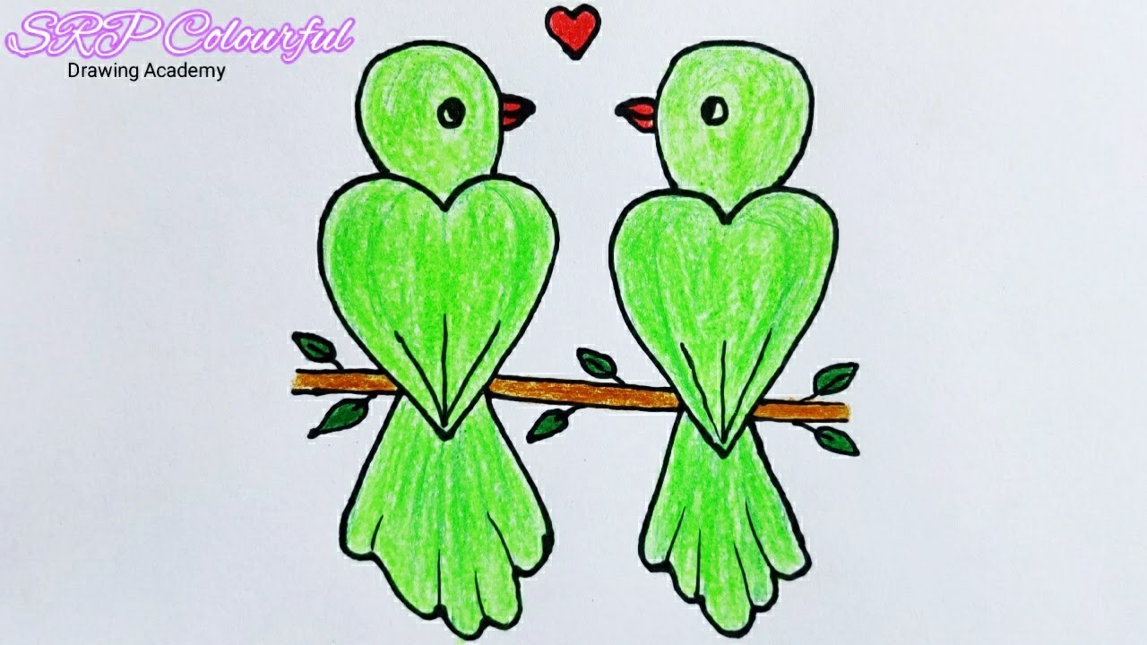Love birds Drawing Very Easy💕|| beautiful love birds drawing using ...