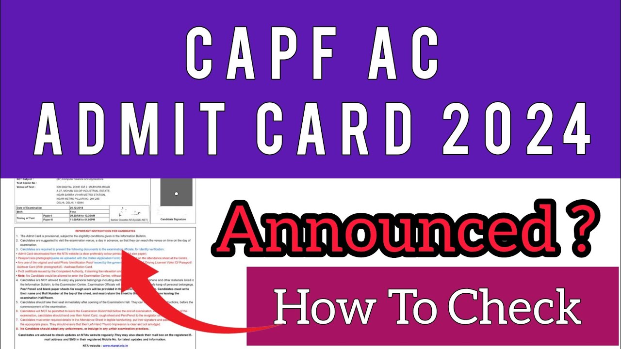 CAPF AC Admit Card 2024 | How To Check CAPF AC Admit Card 2024 - YouTube