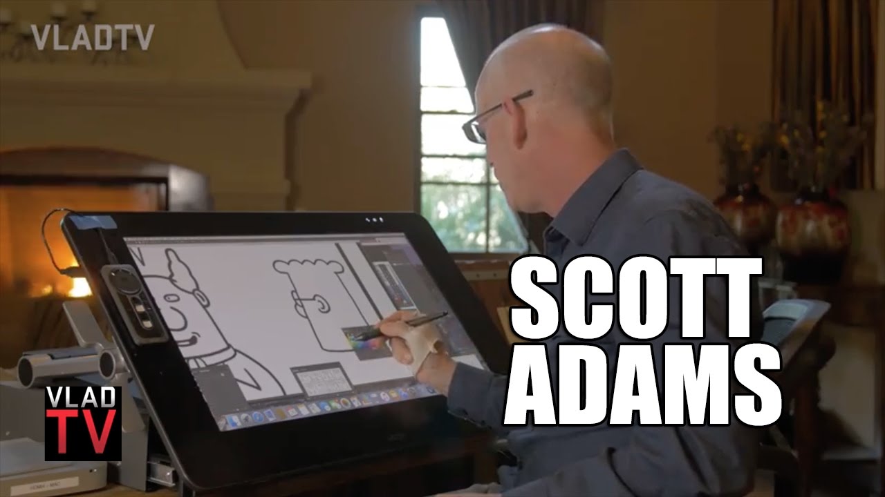 Scott Adams on Huge Dilbert Success, Shows How Dilbert is Drawn - YouTube