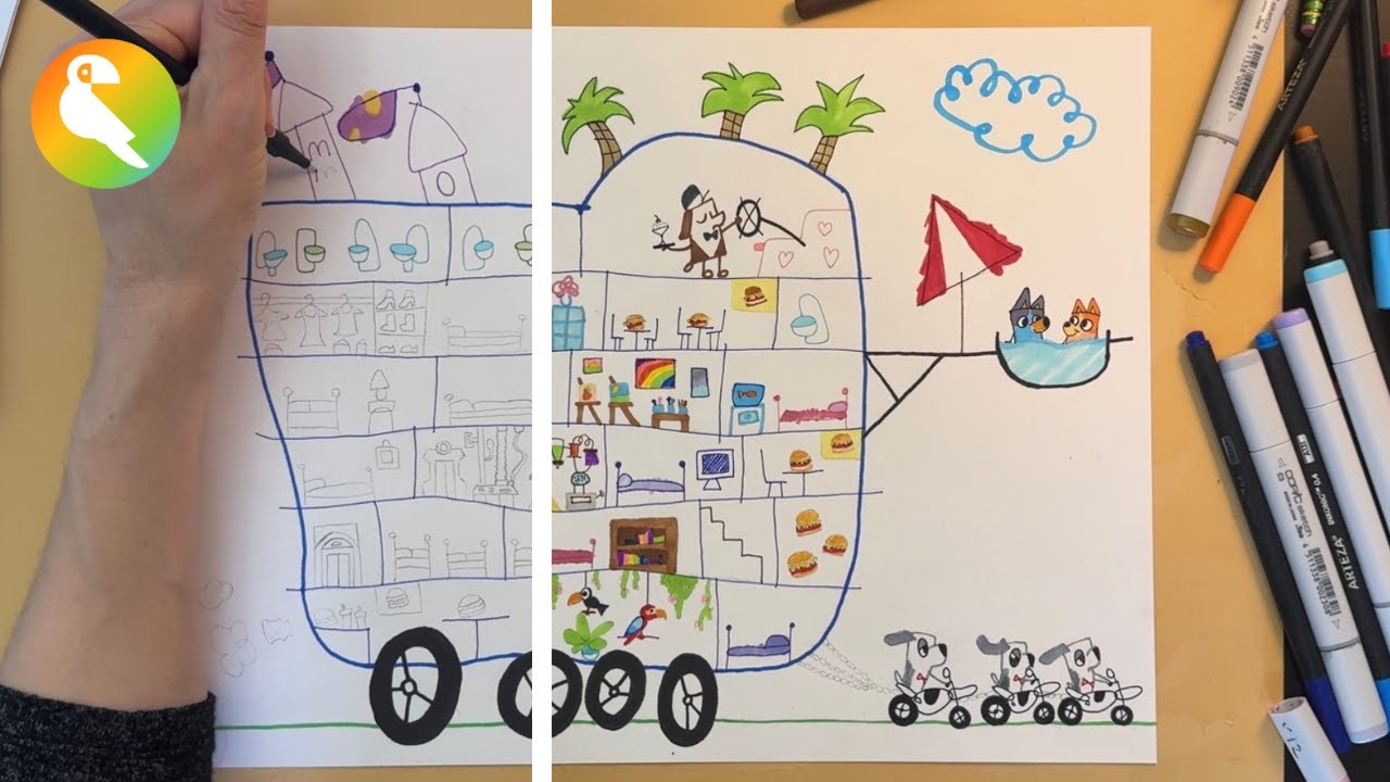 Bluey Dreamhouse Escape Car | Easy Art Lesson for Kids & Teachers - YouTube