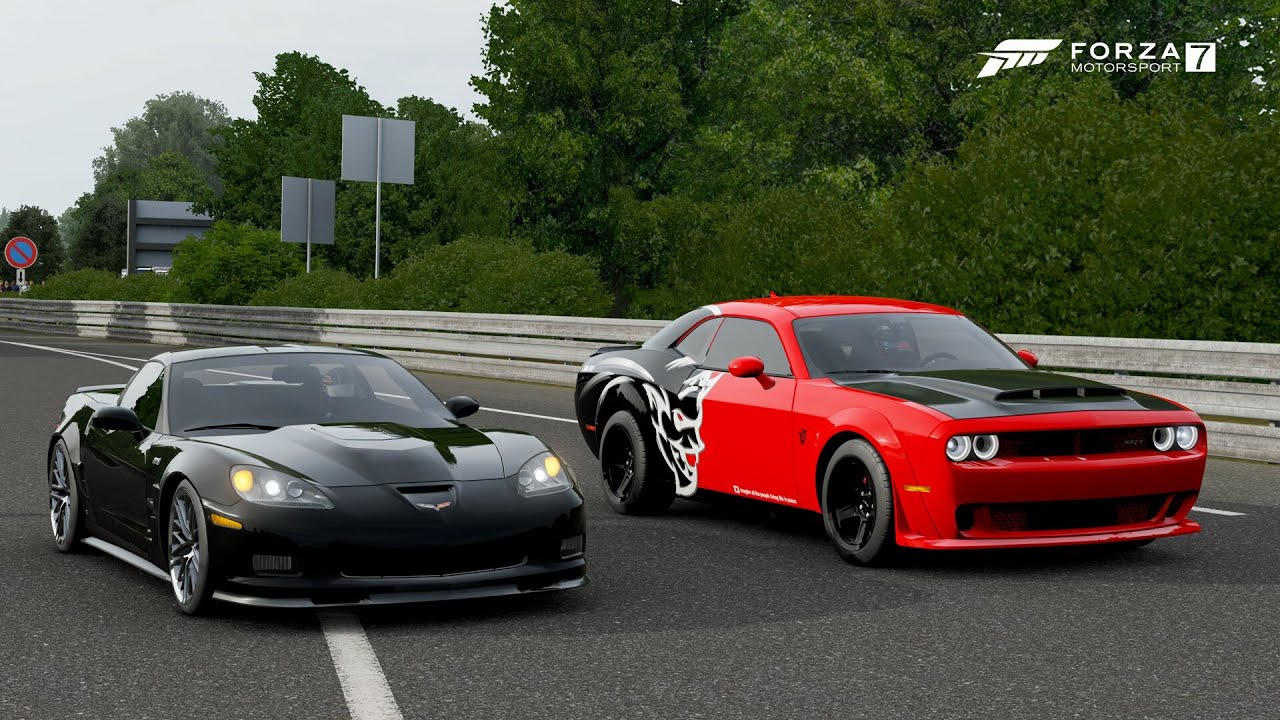 Forza 7 Drag race: Dodge Demon (1046hp) vs Corvette C6 ZR1 (782hp ...