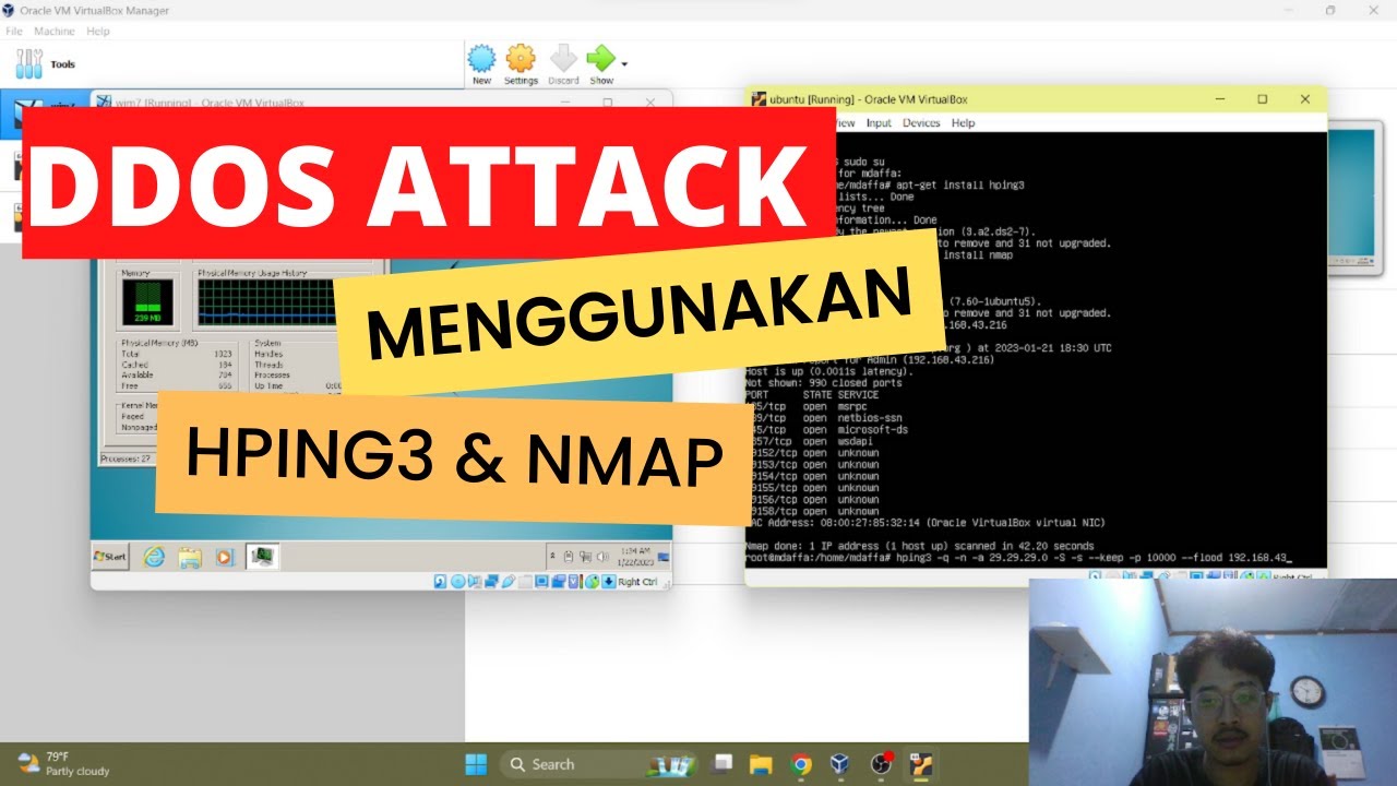 KONFIGURASI DDOS ATTACK MENGGUNAKAN HPING3 & NMAP - YouTube