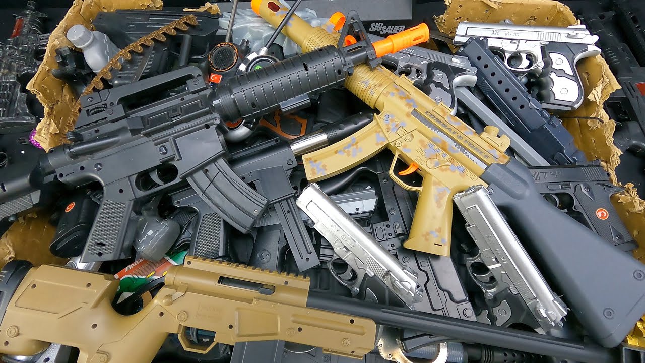 Box Of Toy Guns And Rifles, Special Rifles With Light And Sound Scopes ...