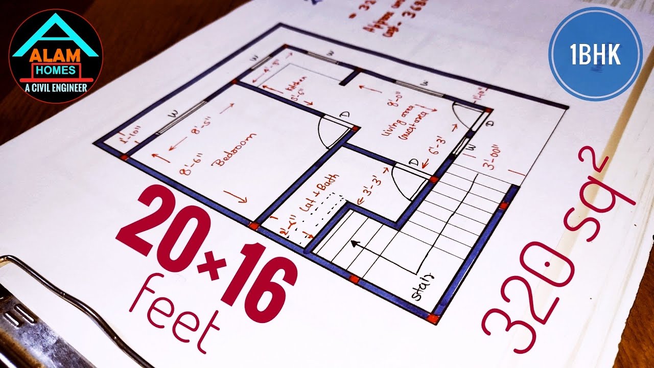 20×16 feet house plan map 1bhk - YouTube
