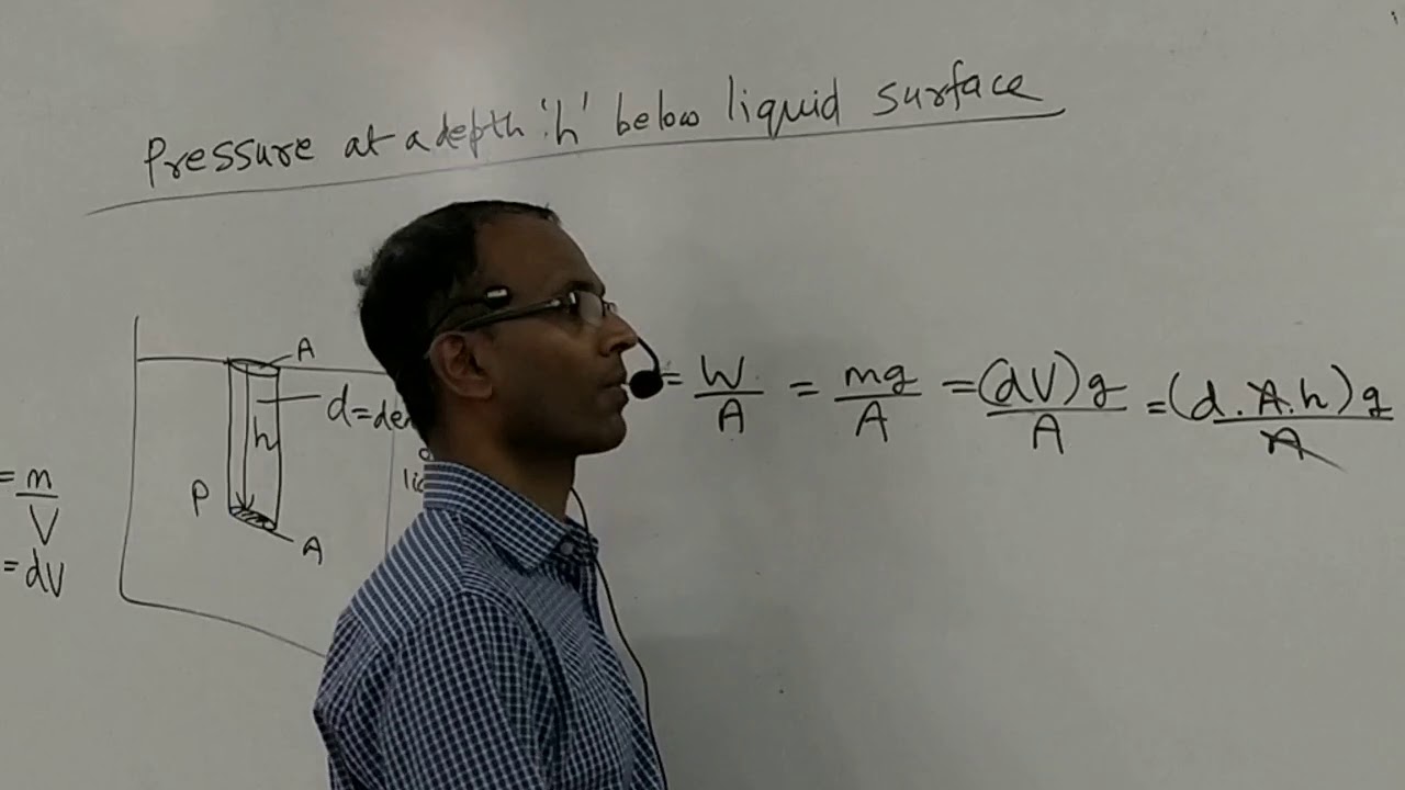 grade 8 pressure at depth h below surface derivation - YouTube