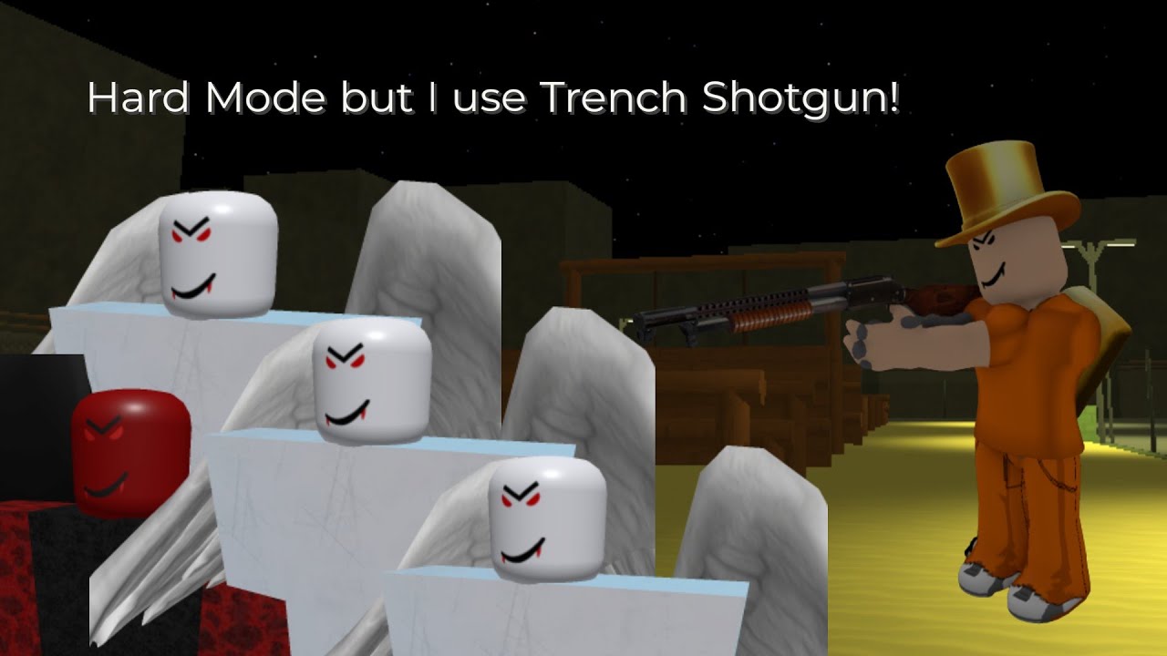 Hard Mode but I use Trench Shotgun || ROBLOX Zombie Attack (with ...