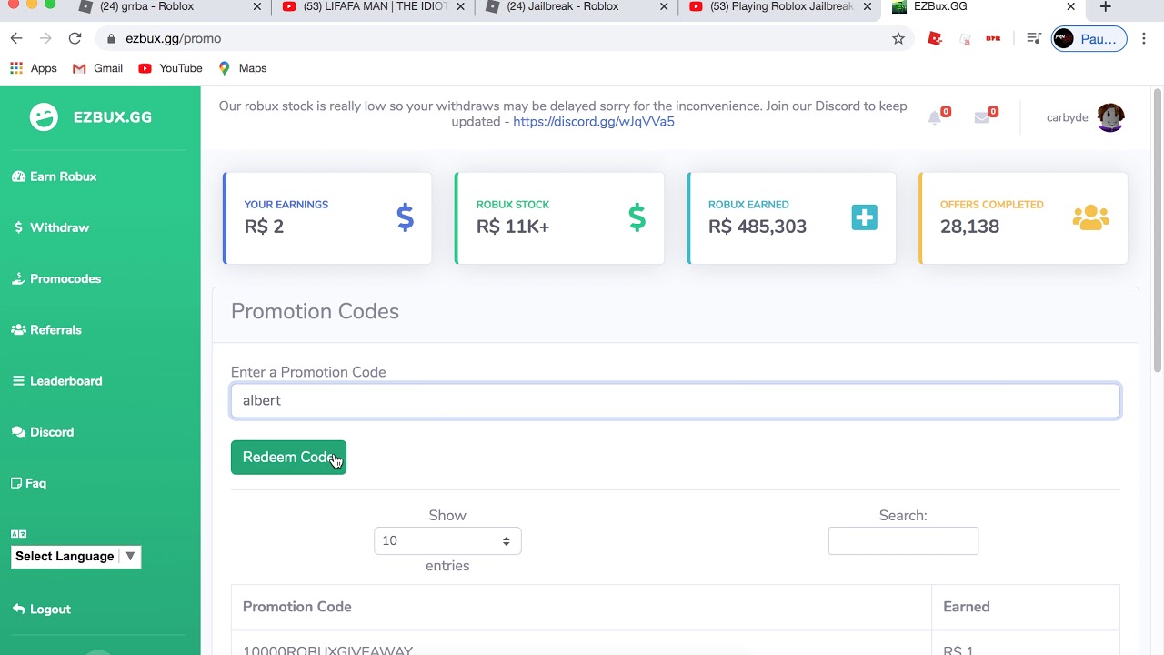 EZ code for ezbux.gg - YouTube
