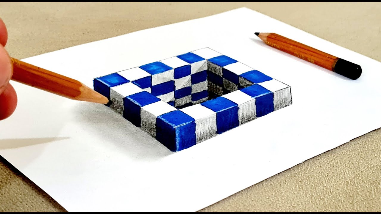 3d drawing on paper 3d trick art - YouTube