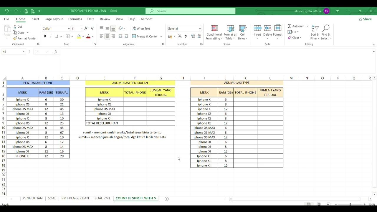 TUTORIAL RUMUS COUNTIF/S DAN SUMIF/S DI MICROSOFT EXCEL - YouTube