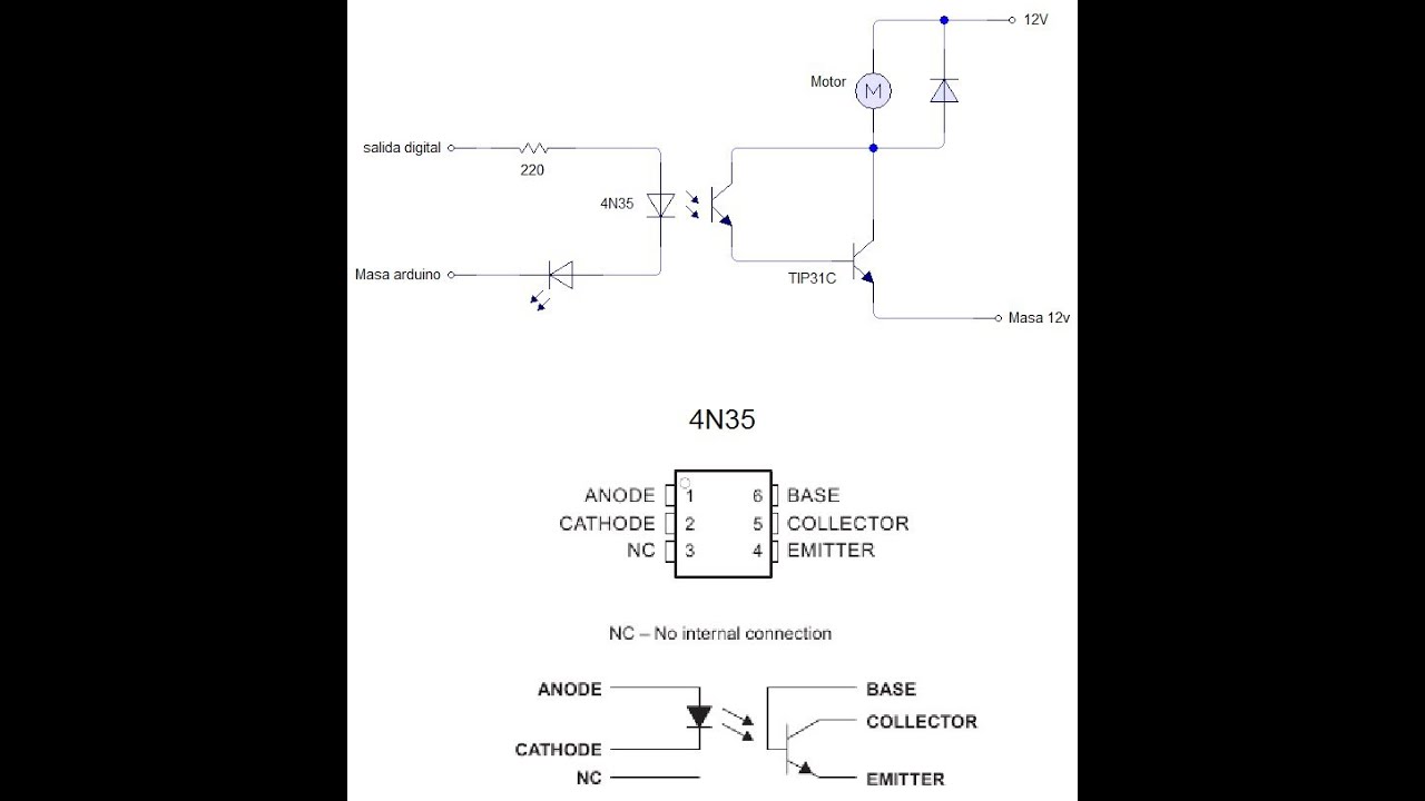 B58 Arduino Optoacopladores 4n35 Control De Motor De 12v Youtube