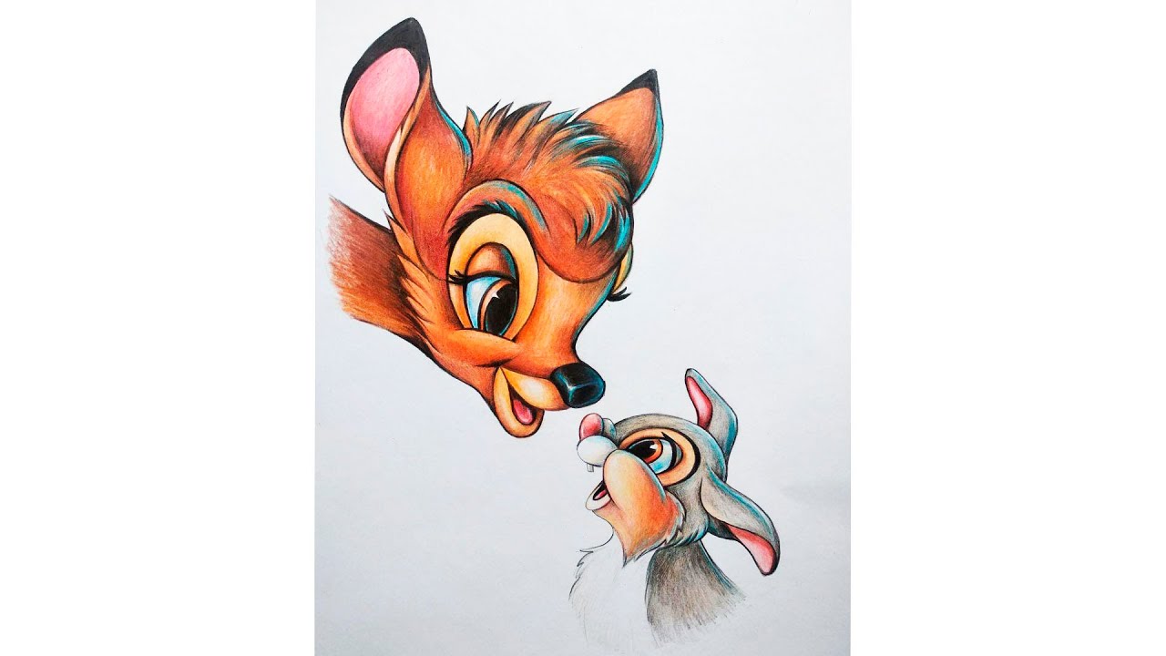How to draw with colored pencils / Bambi and Thumper - YouTube