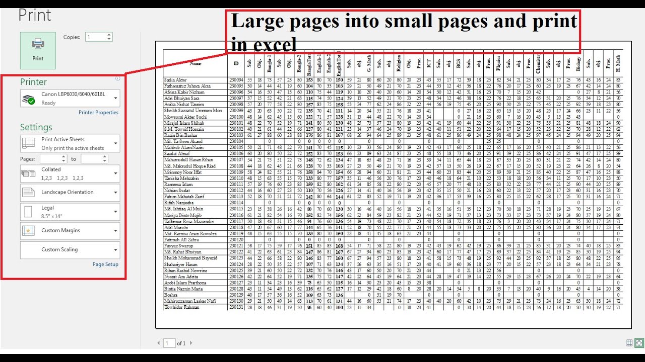 Large pages into small pages and print in excel - YouTube