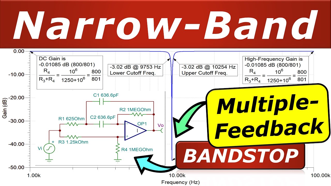 🎯 High-Q Multiple-Feedback Bandstop Filter Design 👍😎 #notch #filter # ...