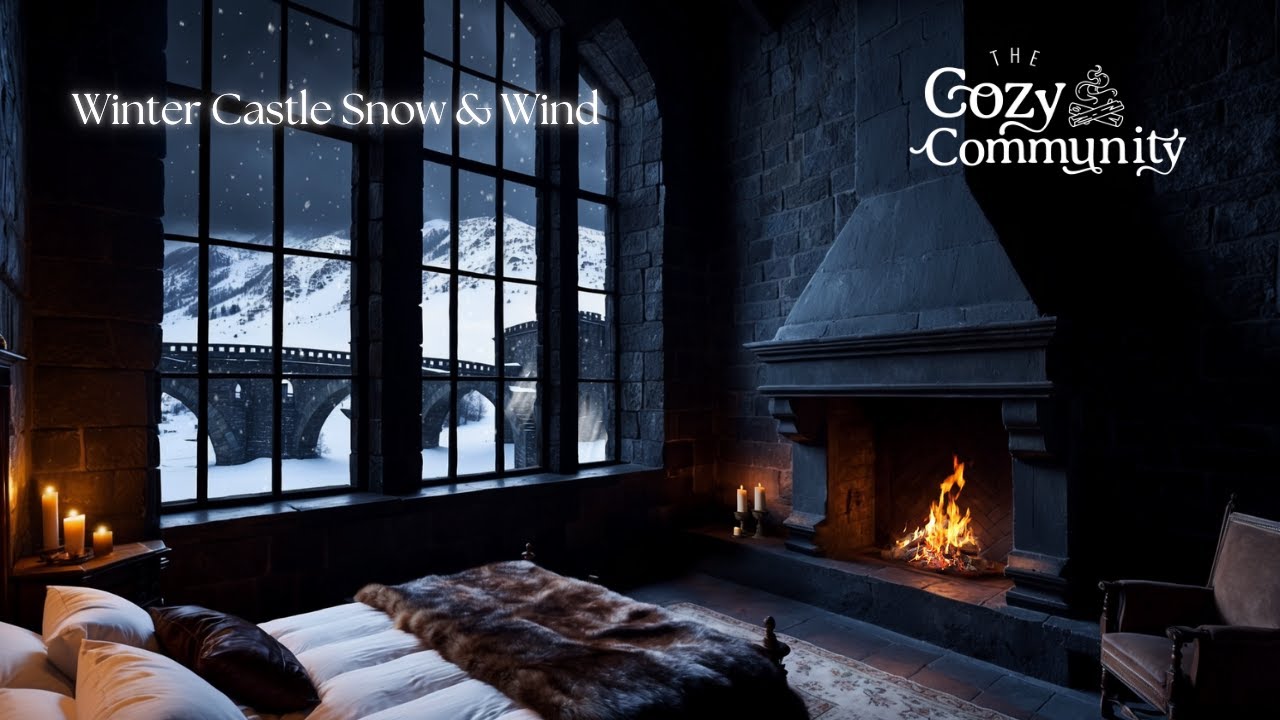 Cozy Winter Castle with a Crackling Fire | Snow & Wind Ambience | Deep ...