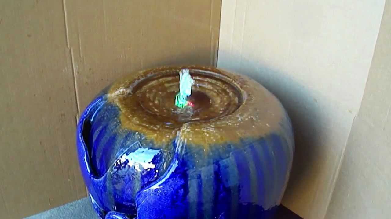 Blue Yellow Ceramic Pot Shape Led Light Water Fountain vs219 - YouTube