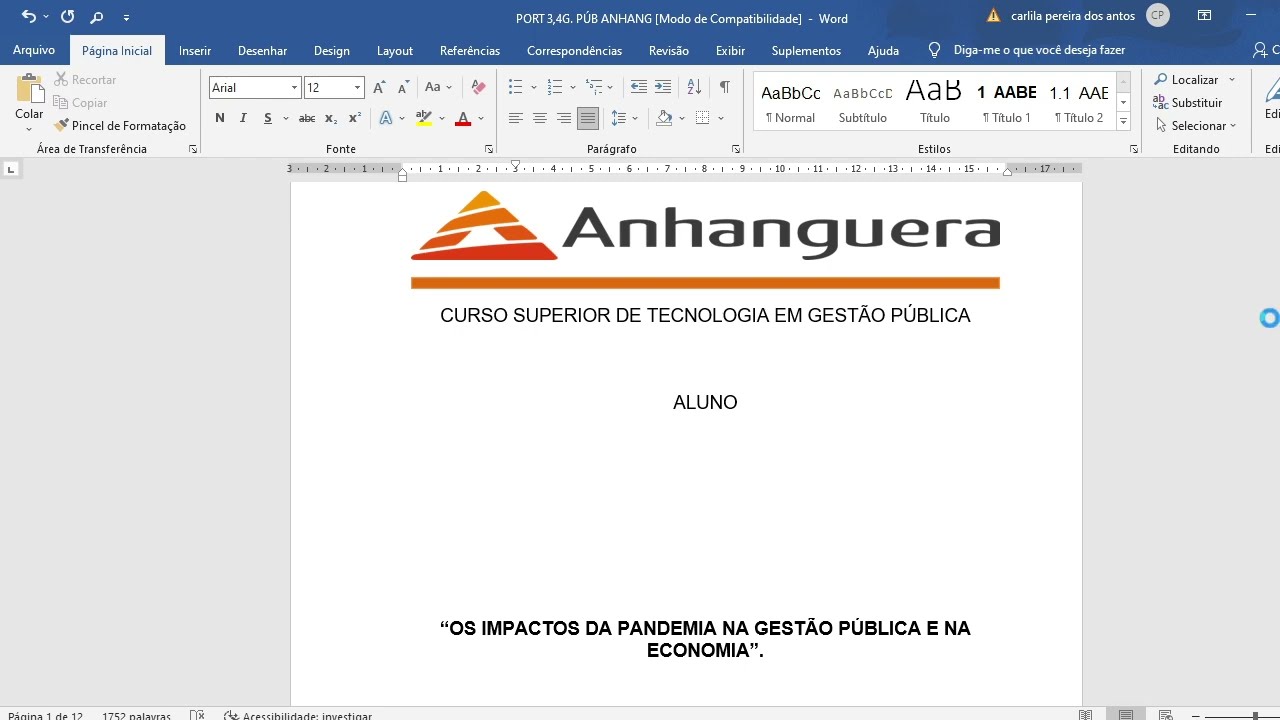 Capa De Trabalho Anhanguera - RETOEDU Capa De Trabalho Anhanguera - RETOEDU
