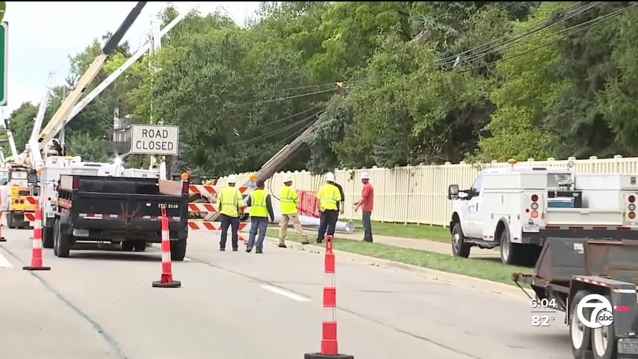 Power poles toppled after storms in metro Detroit - YouTube