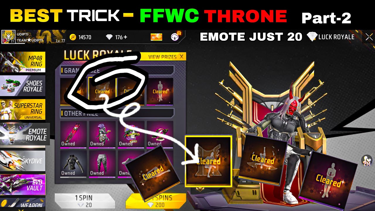 Part-2 new emote royale in free fire spin trick || FFWC THRONE emote ...