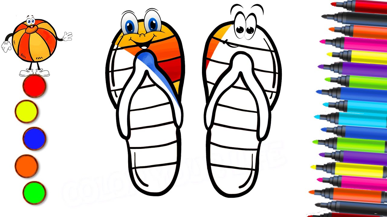 Drawings and Coloring a BEACH SLIPPERS| Painting for Kids - YouTube