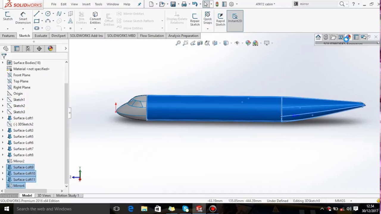 Tutorial How To Design ATR72 Airplane Body With SolidWorks 2016 #Part2 ...