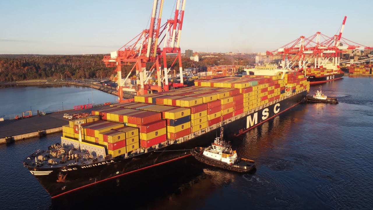 Awesome Aerial 4K View! Large Container Ship MSC MICHAELA Arriving into ...