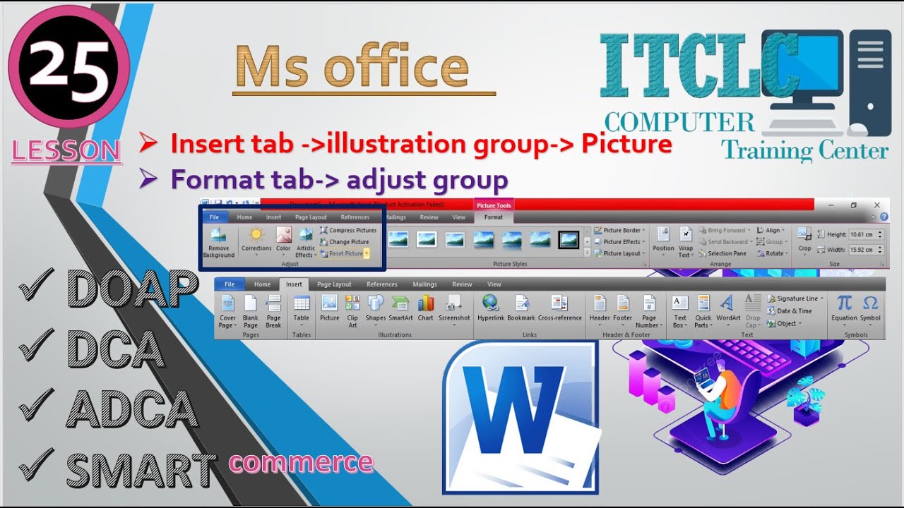 DOAP, DCA, ADCA, SMART commerce, ms word, Insert tab ,illustration ...