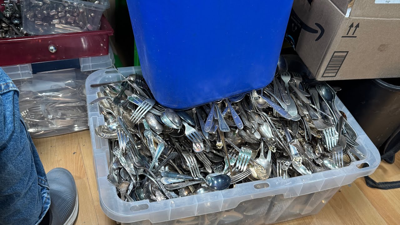 216 Pounds of Silverware!!!! Unboxing Unbagging PT 1 - YouTube
