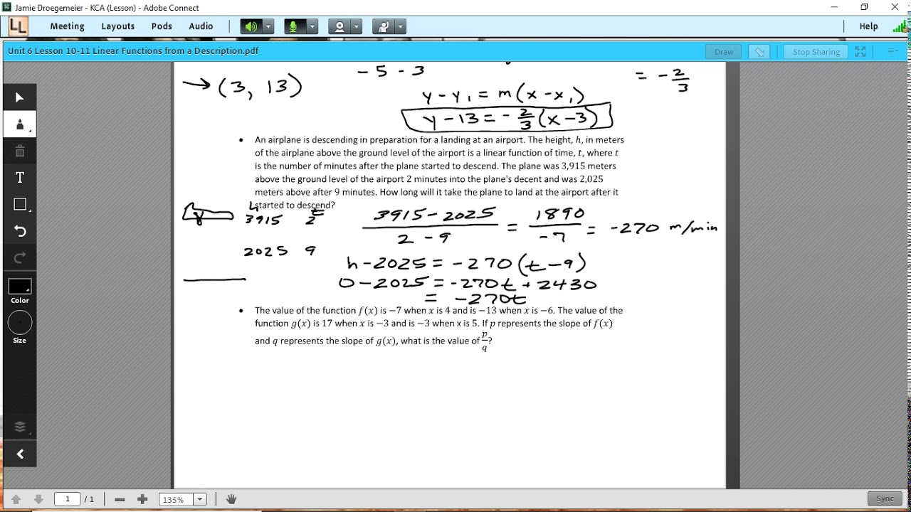 Algebra 1 A Unit 6 Lesson 10-11 - Linear Functions from a Description ...