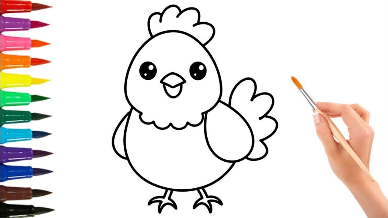 draw and colour of a hen for kids / chicken drawing and painting for ...