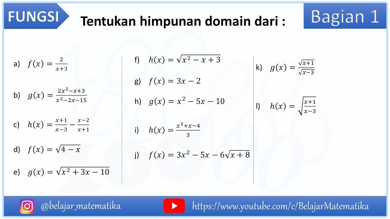 Belajar Matematika Menentukan Domain Fungsi 1 YouTube
