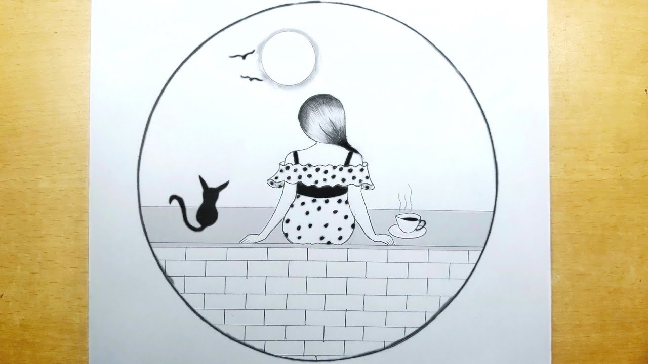 How to draw a girl Sitting on the Wall || Alone girl Pencil sketch ...