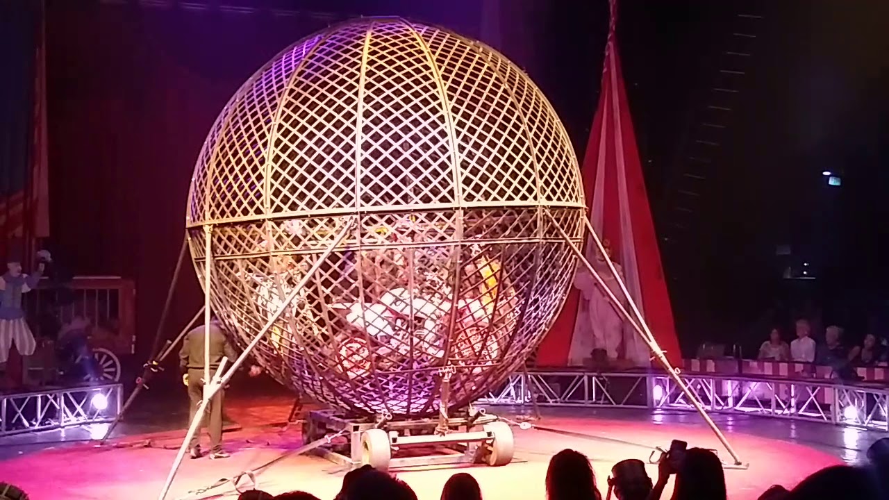 Four Motorcycles in Circus Ball Cage - YouTube
