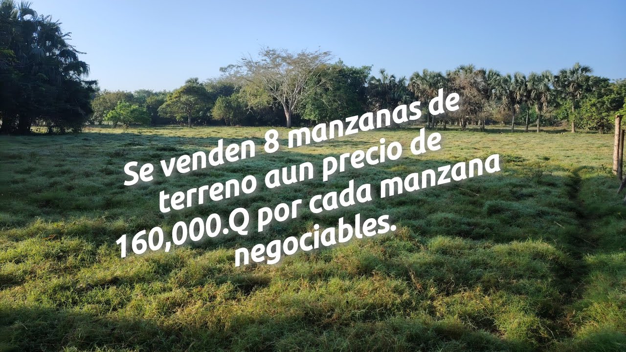8 manzanas de terreno aun precio de 160,000.Q por cada manzana ...