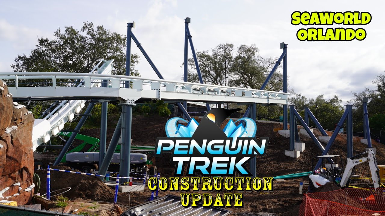 SeaWorld Orlando Penguin Trek Roller Coaster Construction Update 12.12.23 New Track & Supports ...