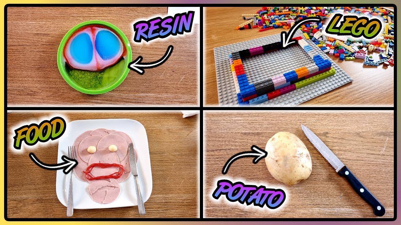 Creating My Self Portrait In 4 Different Ways (Potato Print, Food, Lego ...
