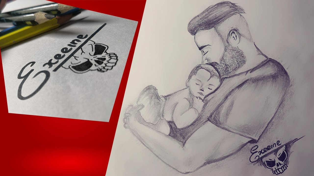 Father's love😍 How to draw father and baby - YouTube