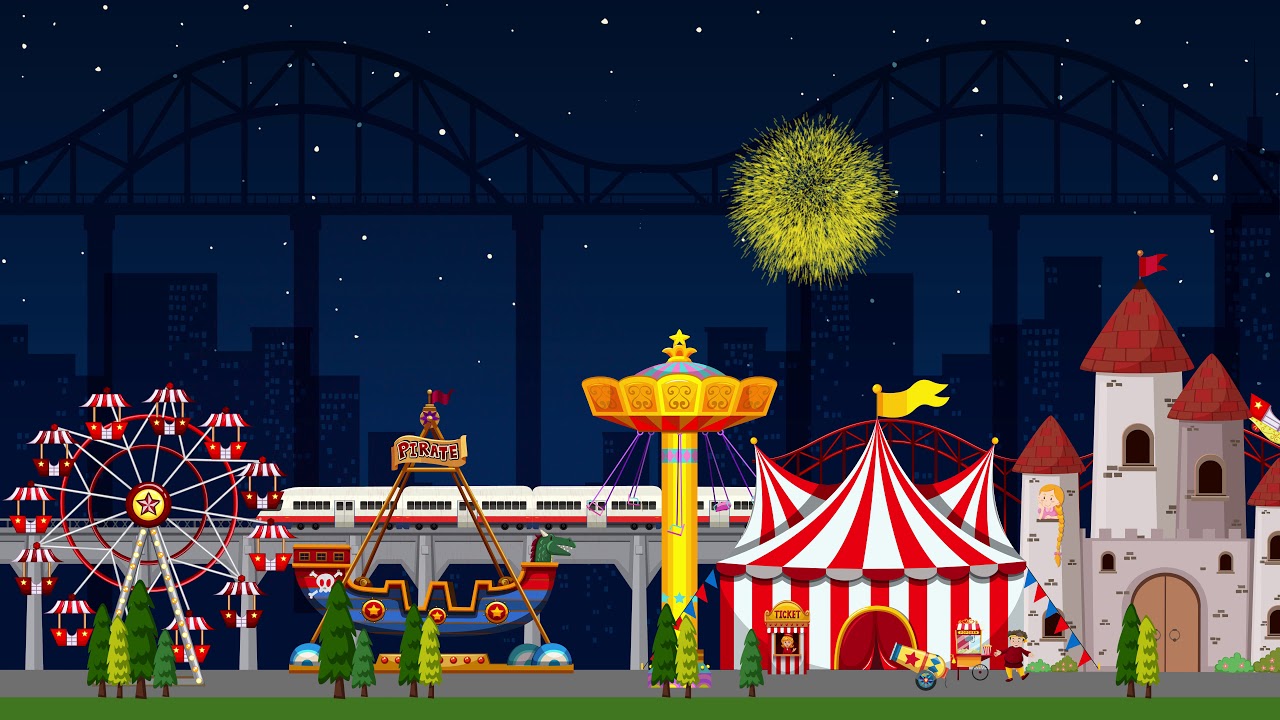 Amusement park at night animation background scene - YouTube